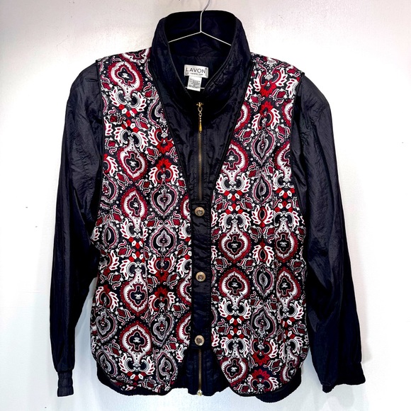 Lavon | Jackets & Coats | Vintage 8s Satin Tracksuit Jacket Black Red ...